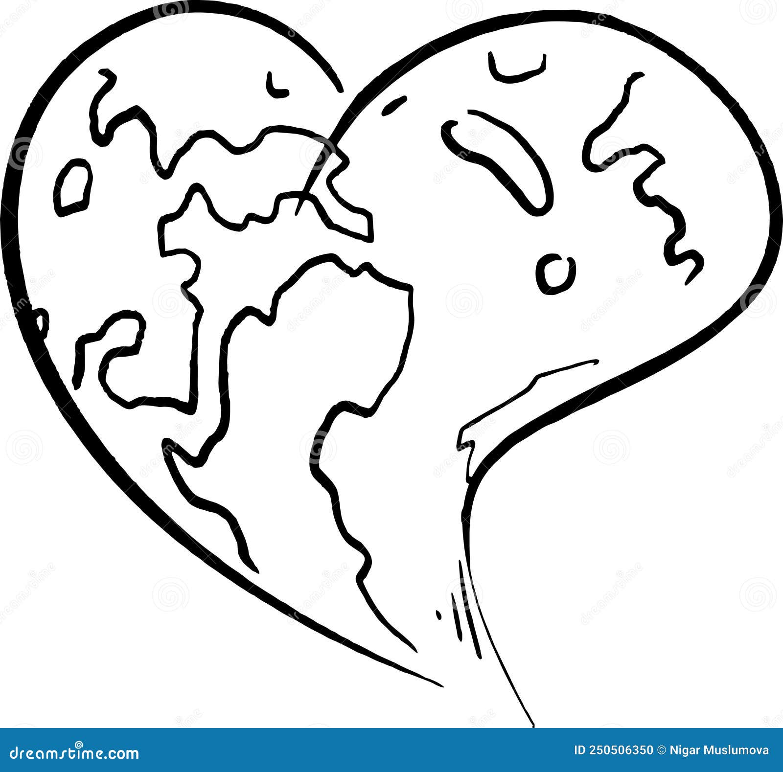 Earth, Heart, Hand Draw Line Vector Illustration Stock Vector ...