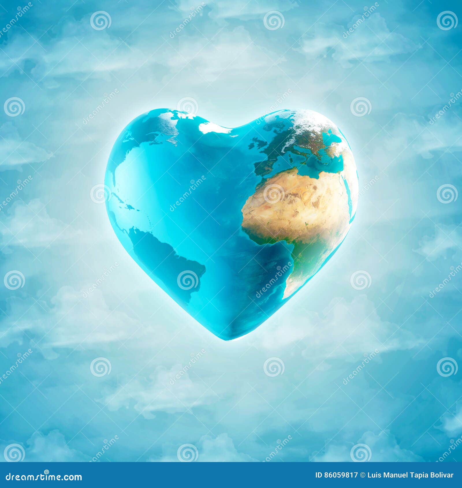 The earth with heart shape stock illustration. Illustration of blue ...