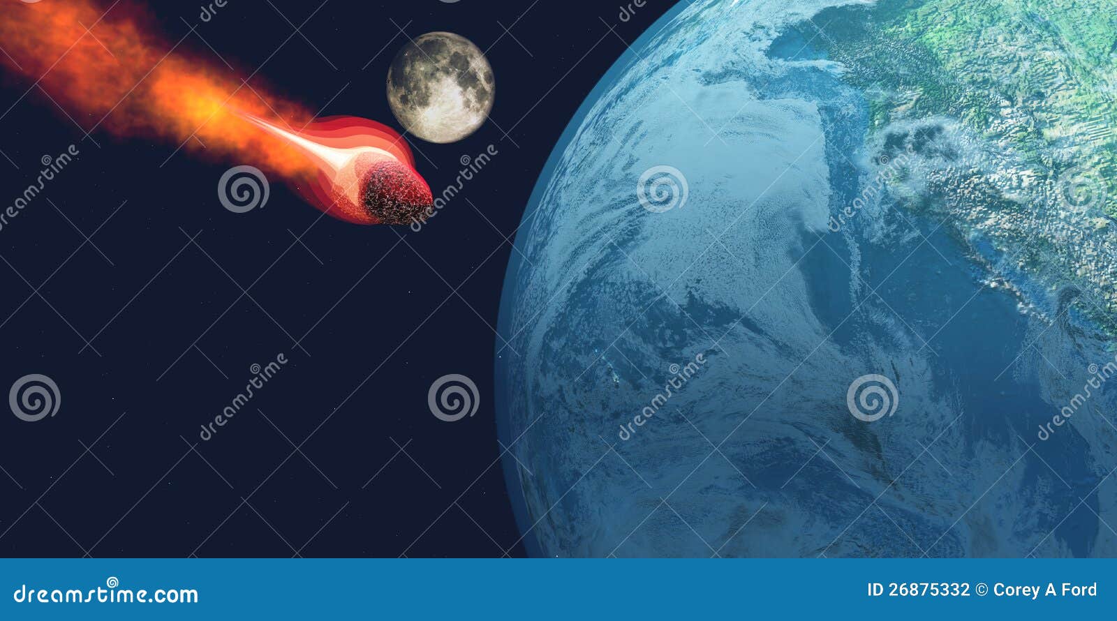 Earth hit by Asteroid stock illustration. Illustration of global - 26875332