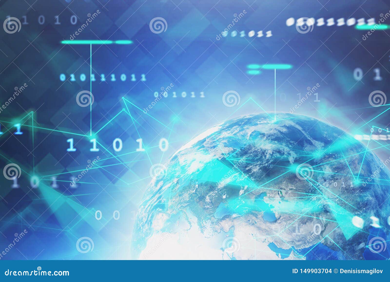 Earth Hologram and Global Digital Network Stock Illustration ...