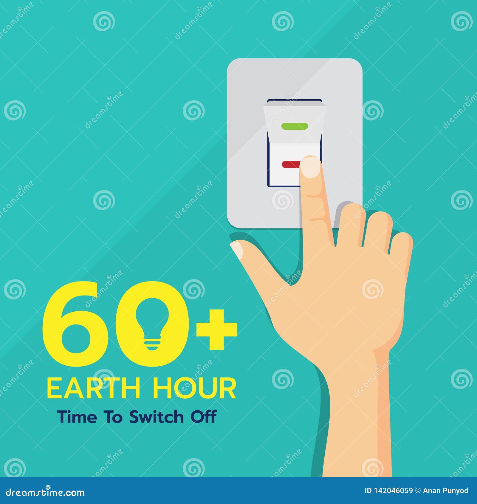 Earth Hour Day Banner with Hand Touch Switch Off Vector Design Stock ...