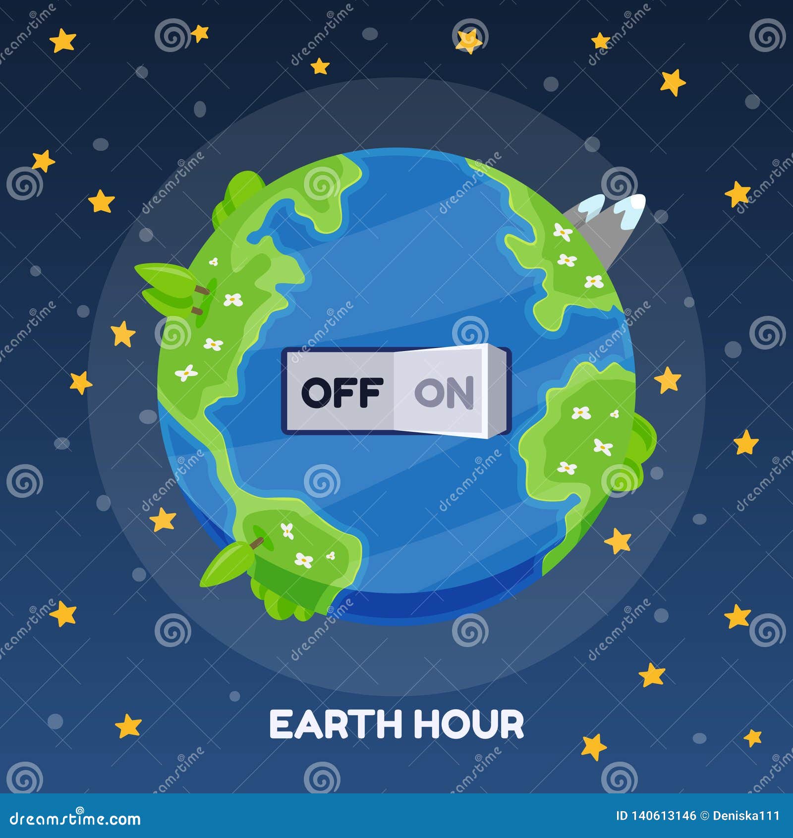 Earth Hour with Switch Turn Off on Vector Cartoon Illustration Stock ...