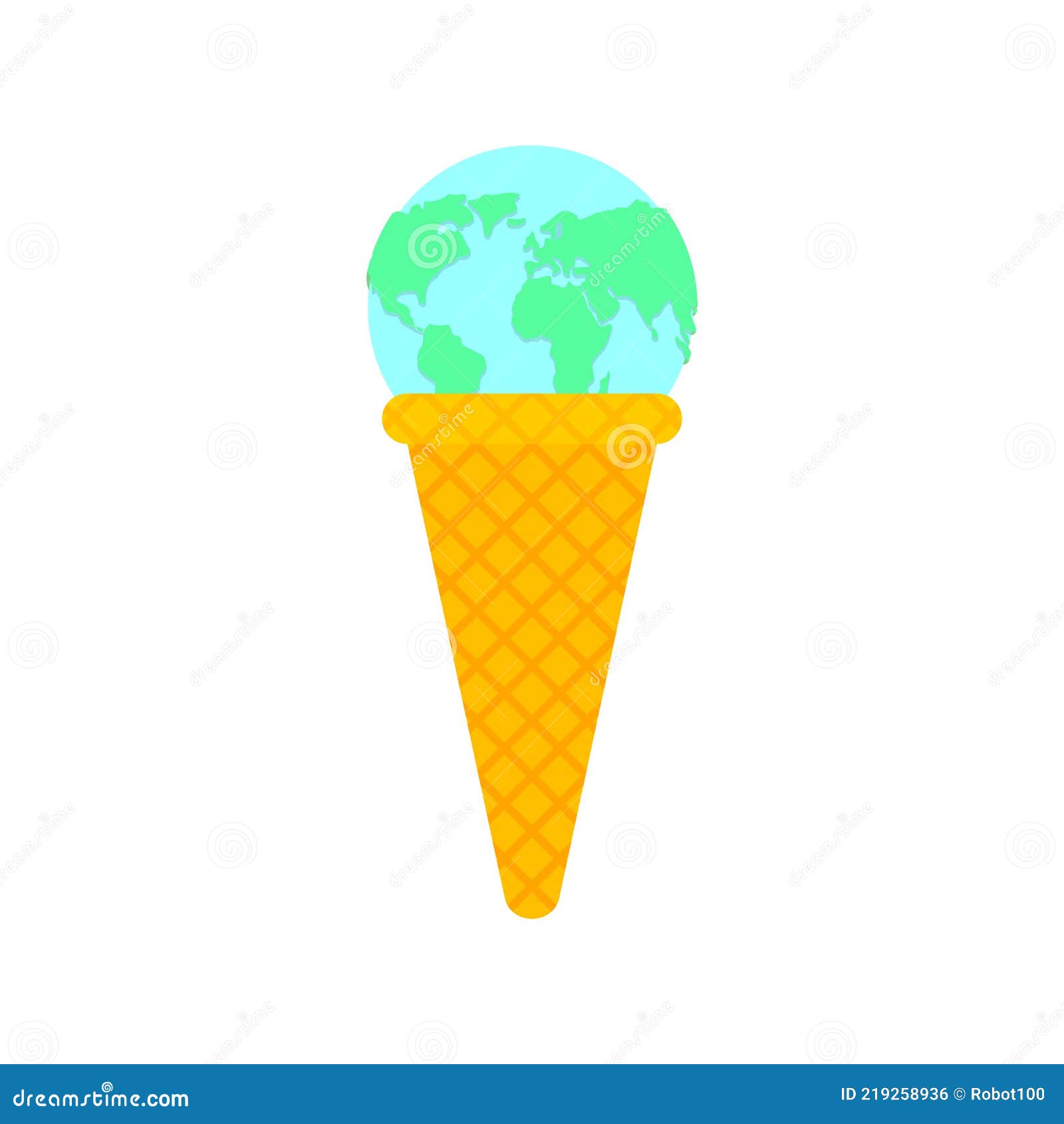 Earth Ice Cream With Red Coctails Umbrella Is Melting Isolated On White ...