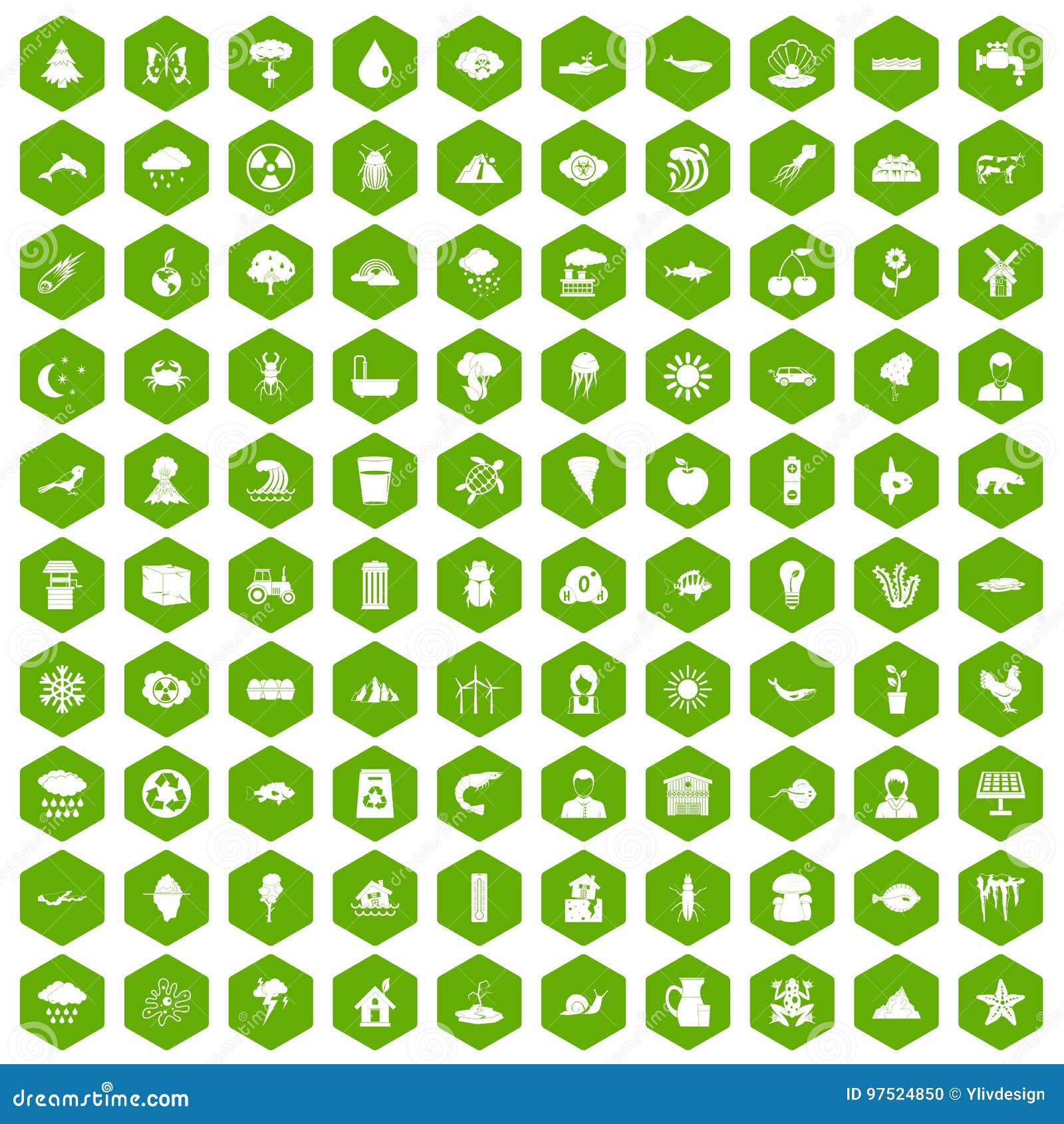 100 Earth Icons Hexagon Green Stock Vector - Illustration of glacier ...