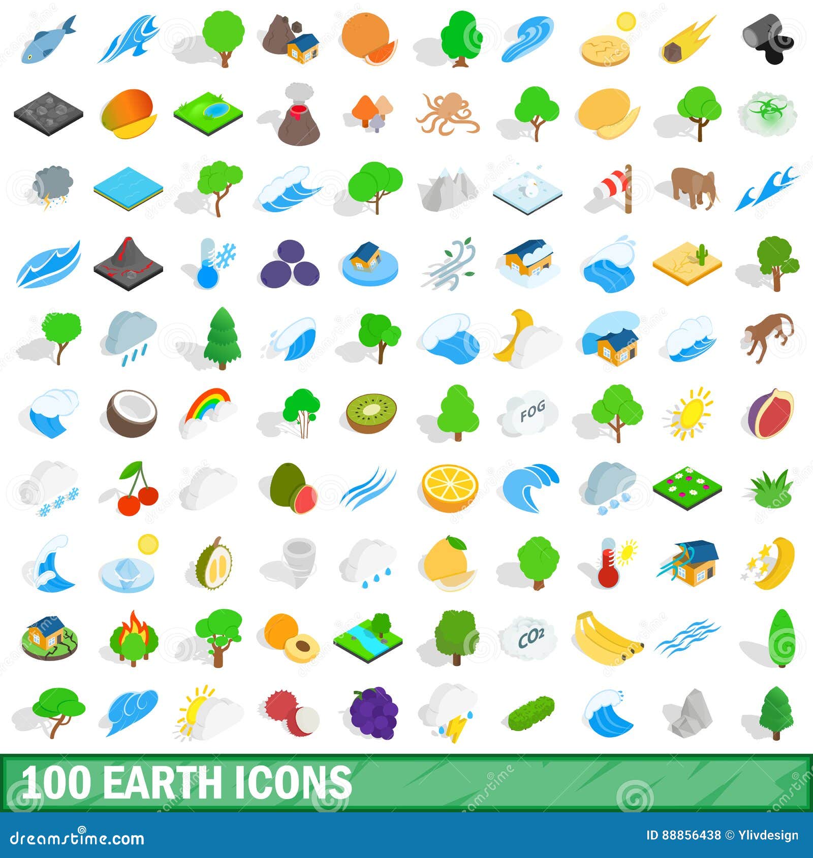 100 Earth Icons Set, Isometric 3d Style Stock Vector - Illustration of ...
