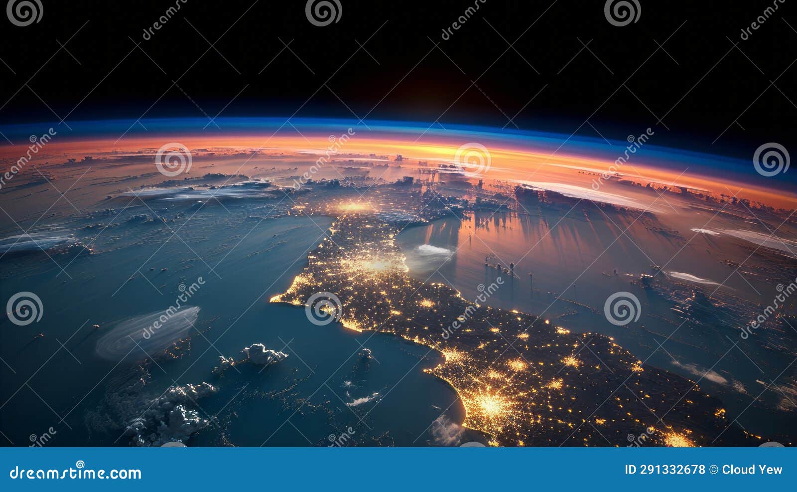 View of the Earth from Space at Night Stock Illustration - Illustration ...