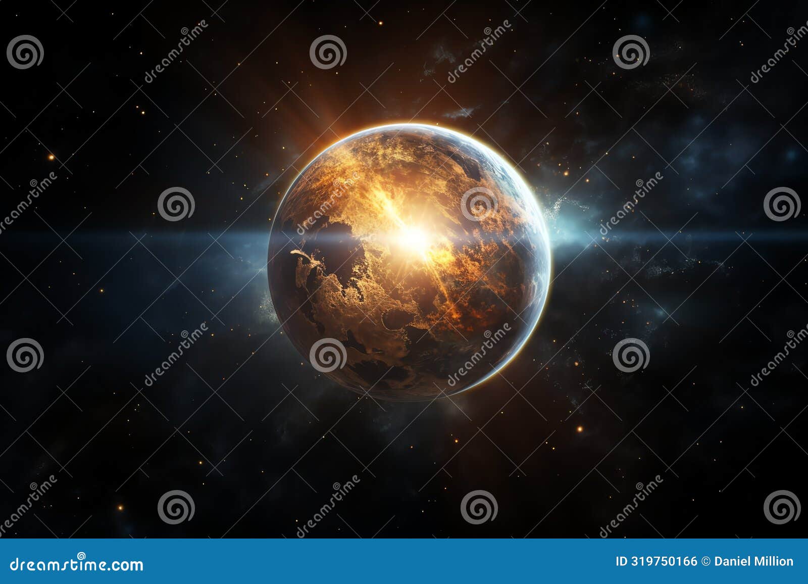 Earth Illustration with Backlight in Outer Space, Solar System Element ...