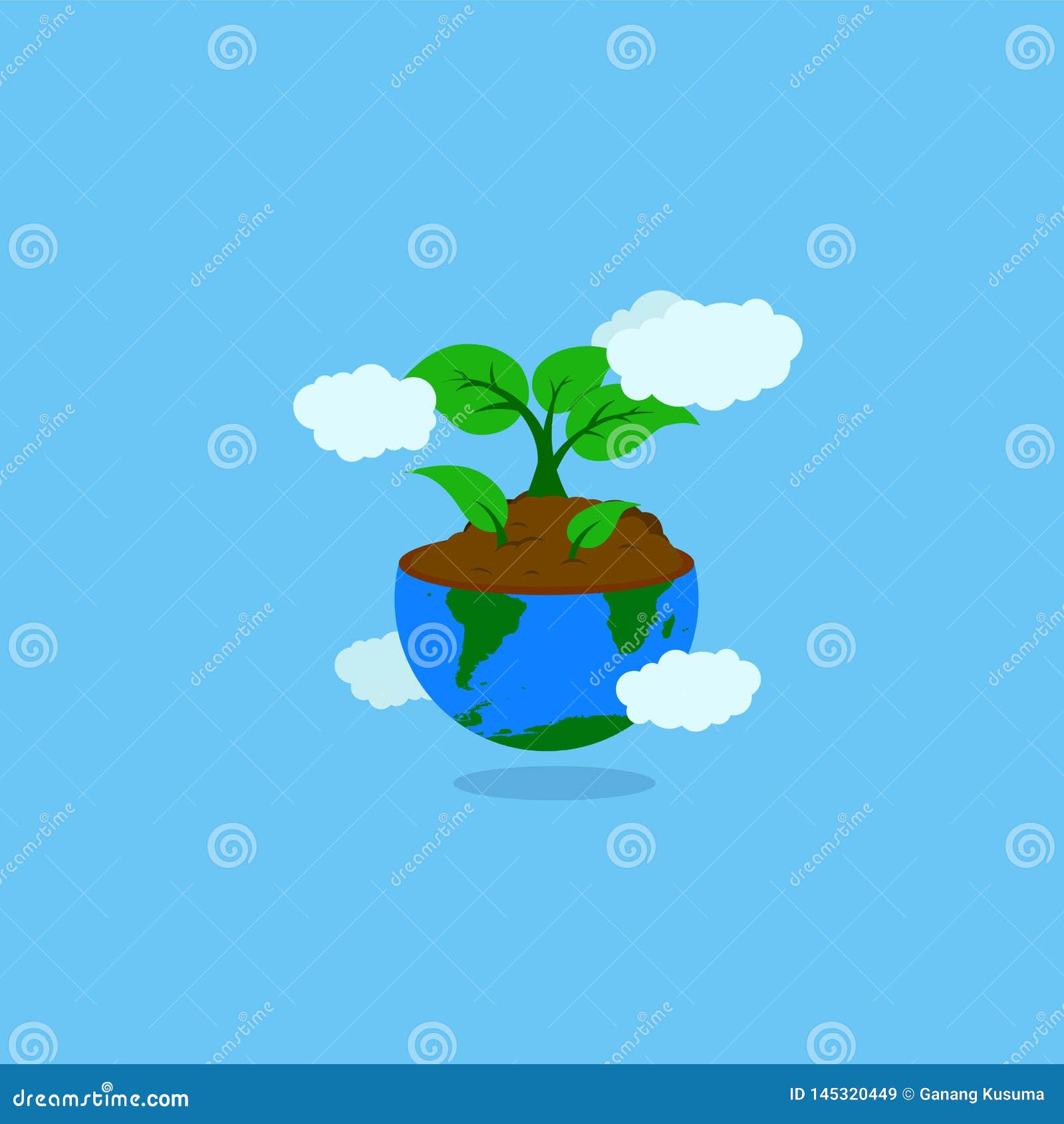 Earth Illustration with Soil and Growing Plant or Tree and Leaf Stock ...
