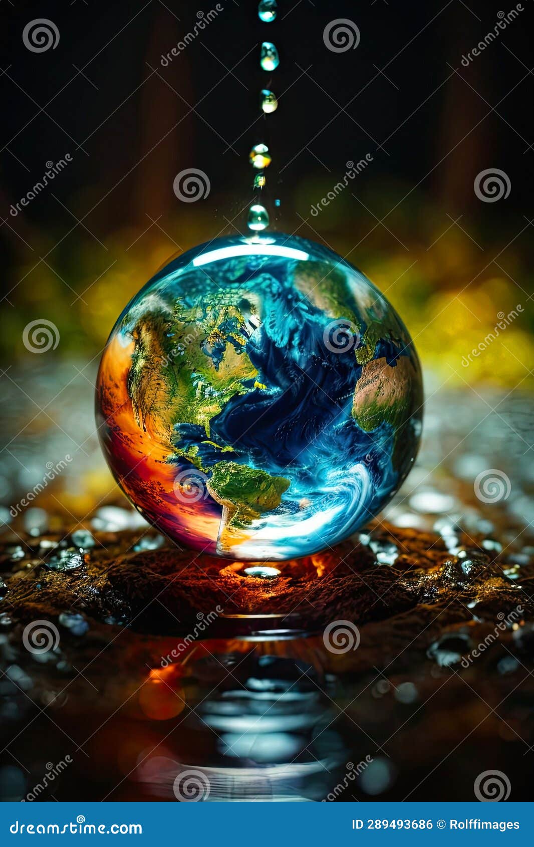 Earth Inside a Water Drop Vibrant Colours Stock Illustration ...