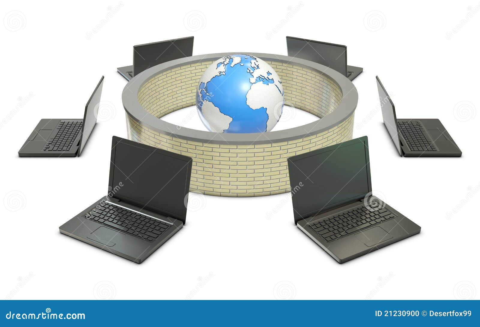 Earth and Laptops with Abstract Firewall Stock Illustration ...