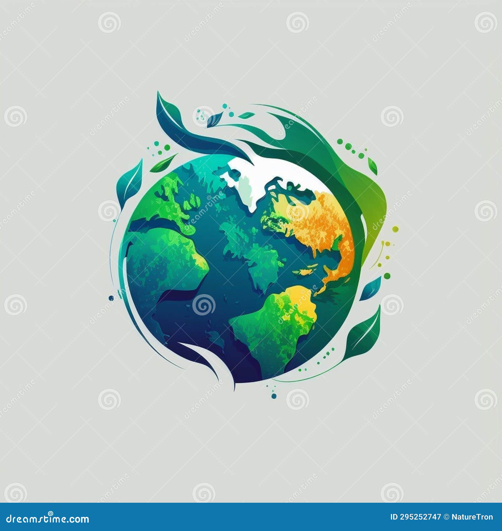 Earth with Leaf Earth with Leaves Green Earth Globe Stock Illustration ...