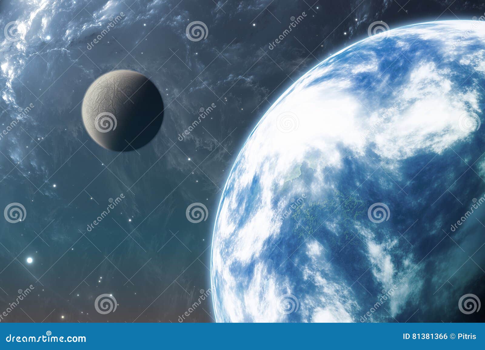 Earth Like Planet or Extrasolar Planet with Moon Stock Illustration ...