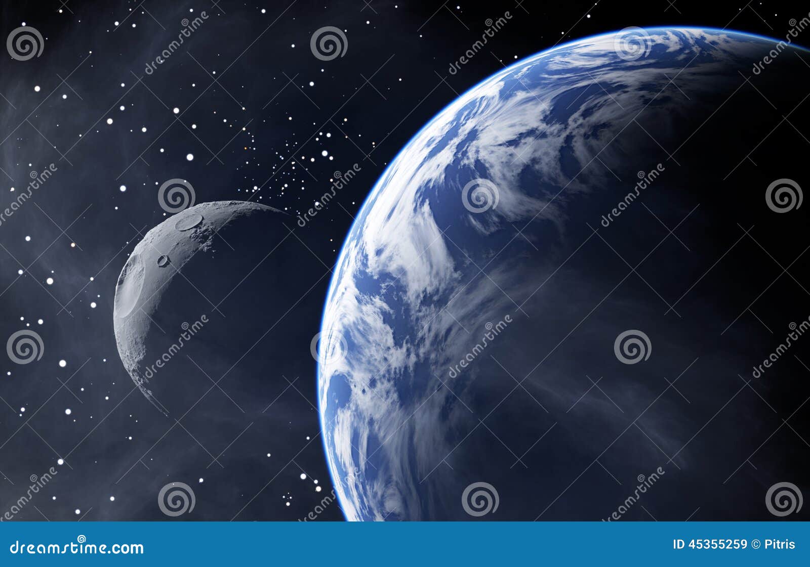 Earth Like Planet with a Moon Stock Illustration - Illustration of ...