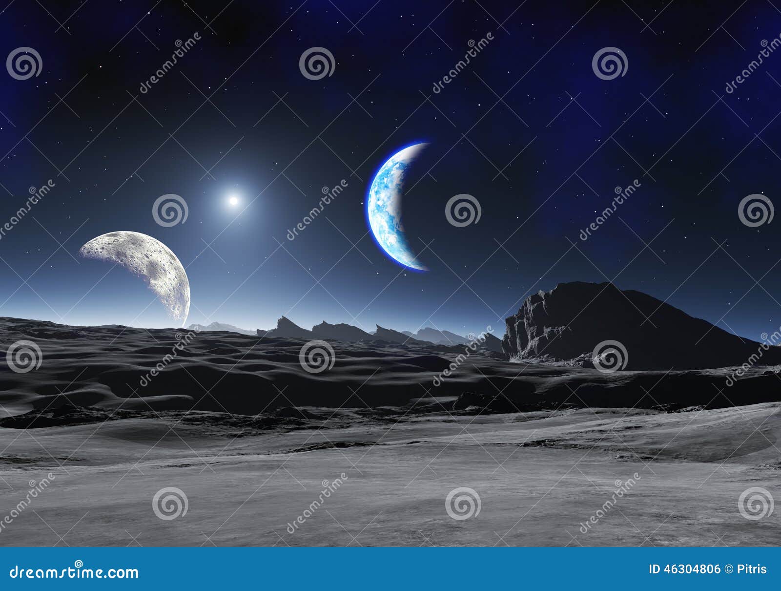 Earth Like Planet with Two Moons Stock Illustration - Illustration of ...