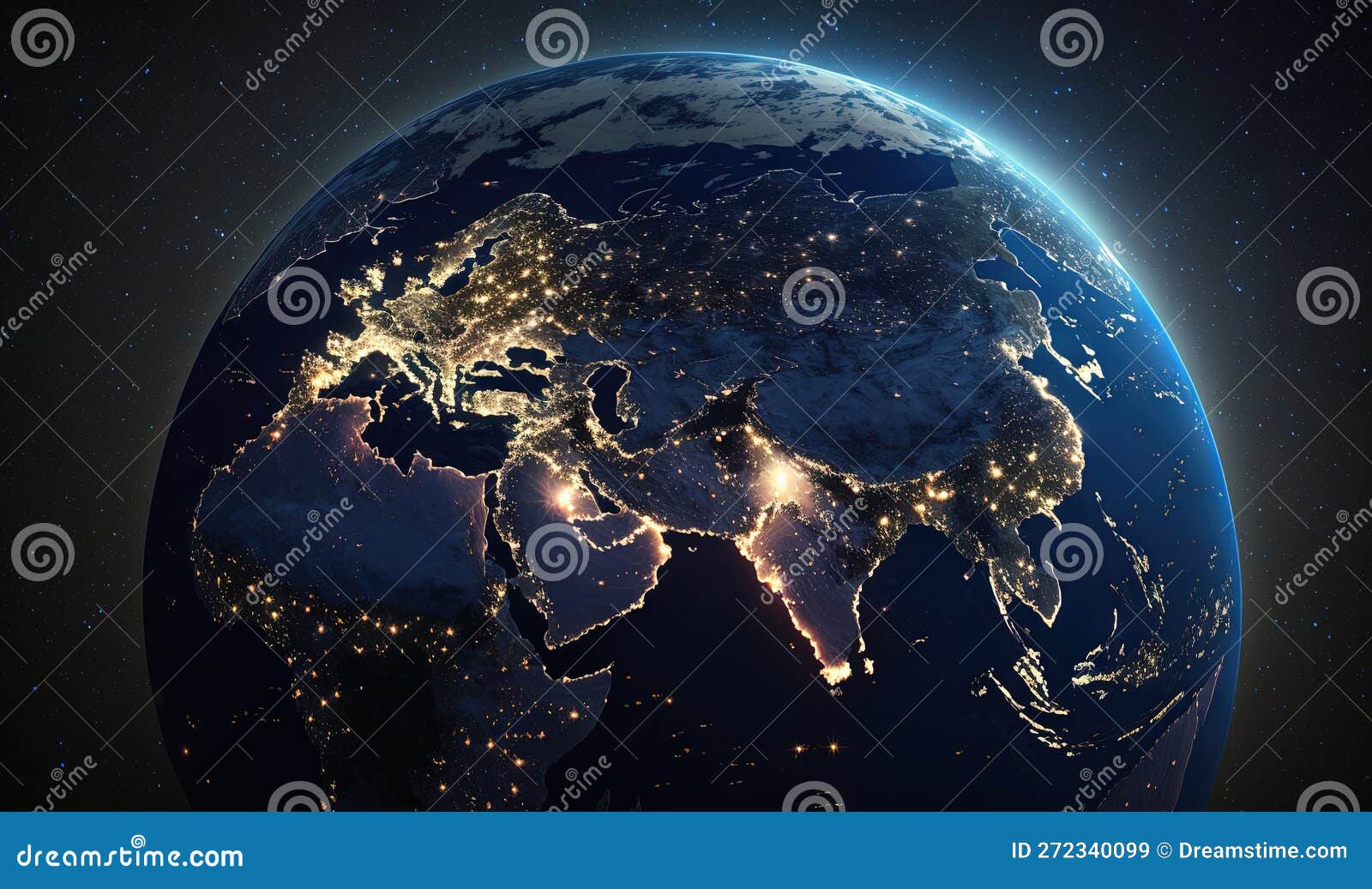 The Earth is Lit Up at Night with Lights of Cities Stock Illustration ...