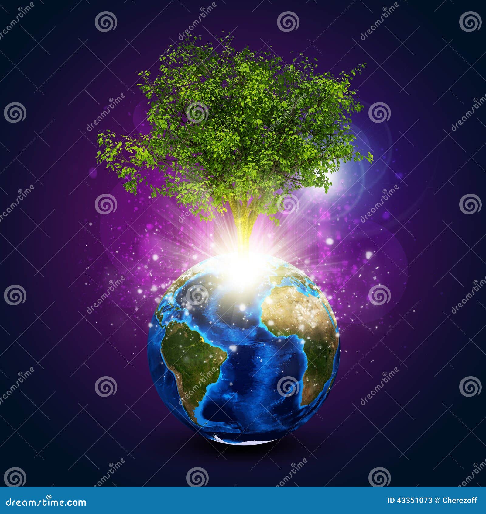 Earth Magical Green Tree Rays Light Stock Illustrations – 7 Earth ...