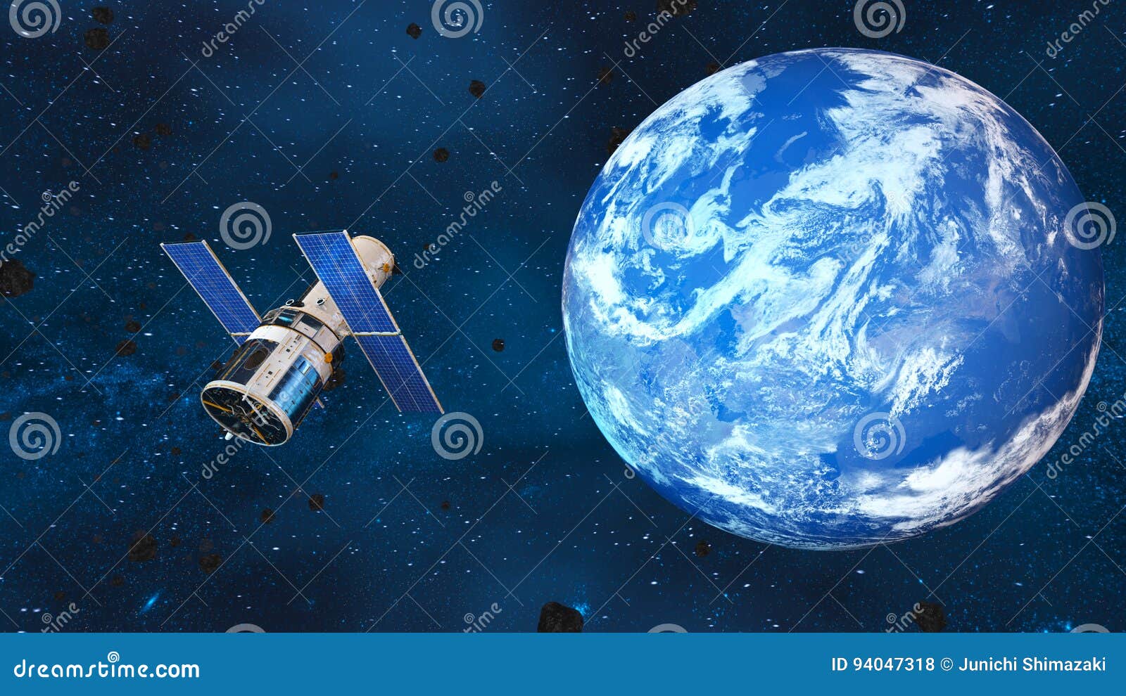 Earth and Man-made Satellite Stock Illustration - Illustration of ...