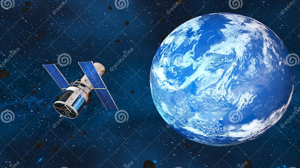 Earth and Man-made Satellite Stock Illustration - Illustration of ...