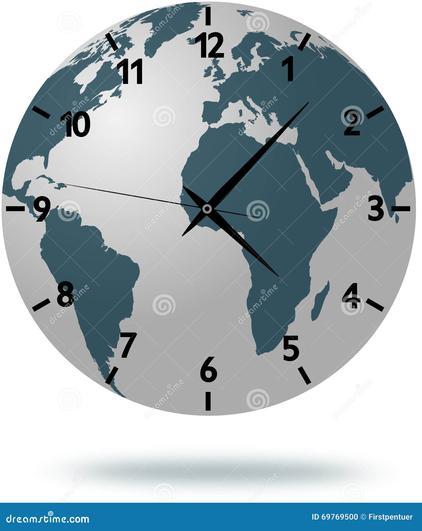 Earth Map with Clock Face on White Stock Illustration - Illustration of ...