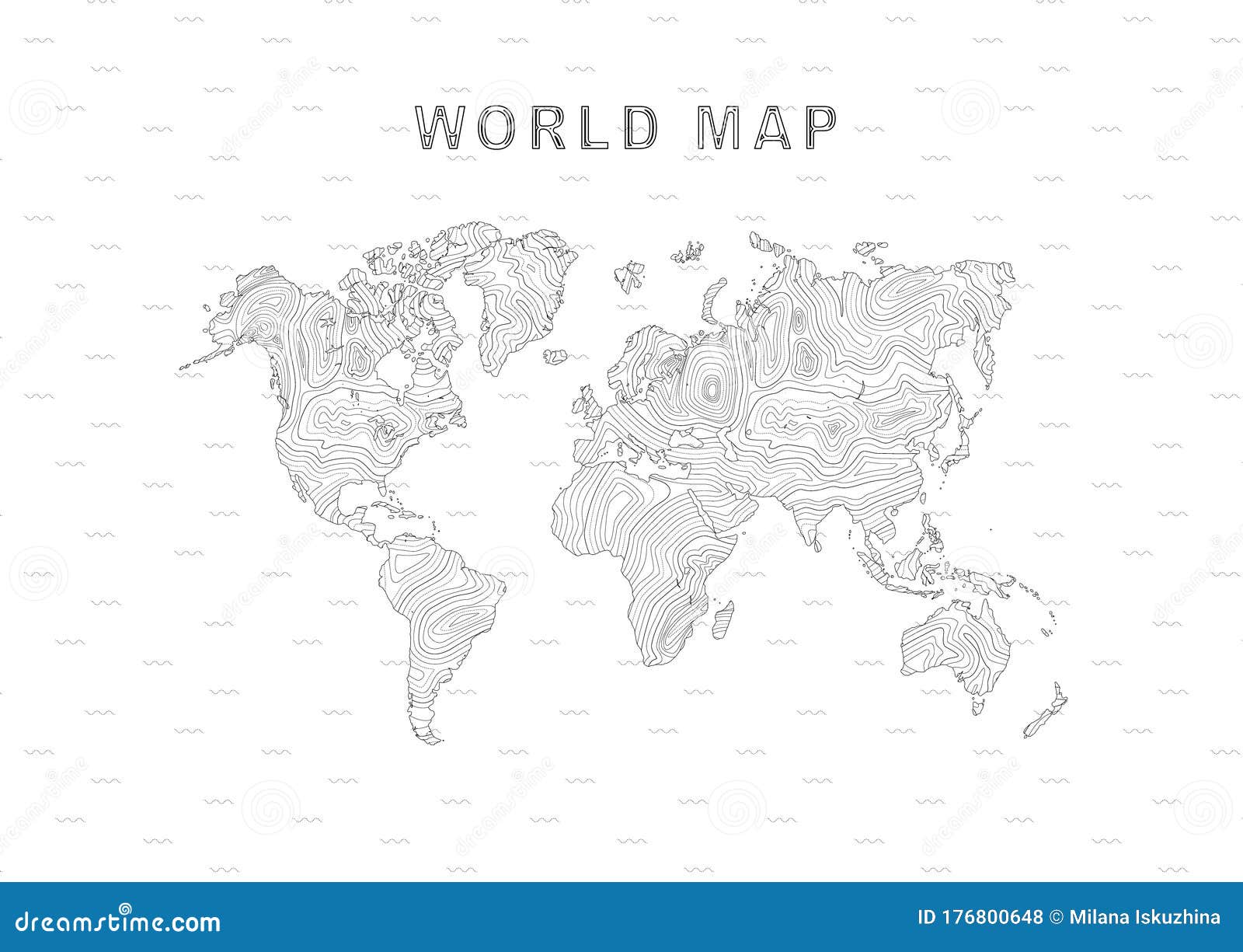 Earth Map Consist of Black Stripes. Topographic Pattern Stock ...
