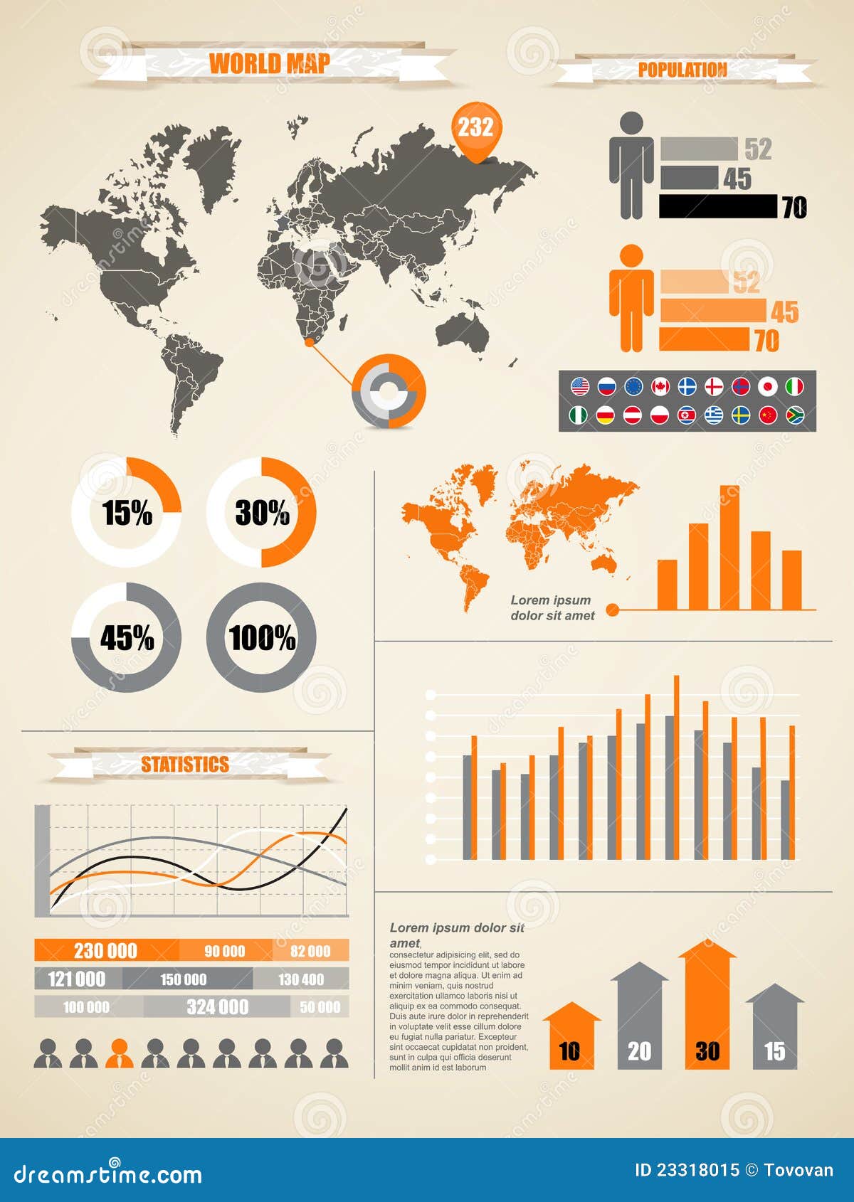 Earth Map and Different Charts Stock Vector - Illustration of bubble ...