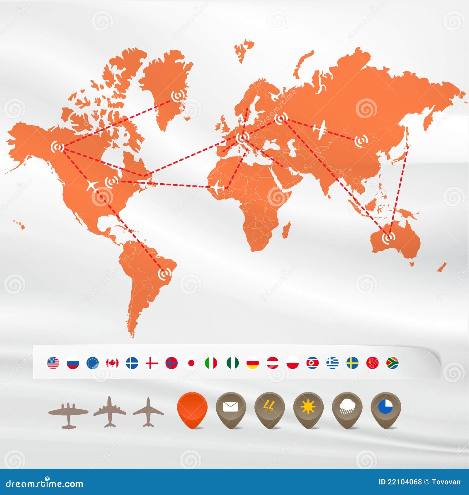 Earth Map with Flags and Signs Stock Vector - Illustration of sign ...