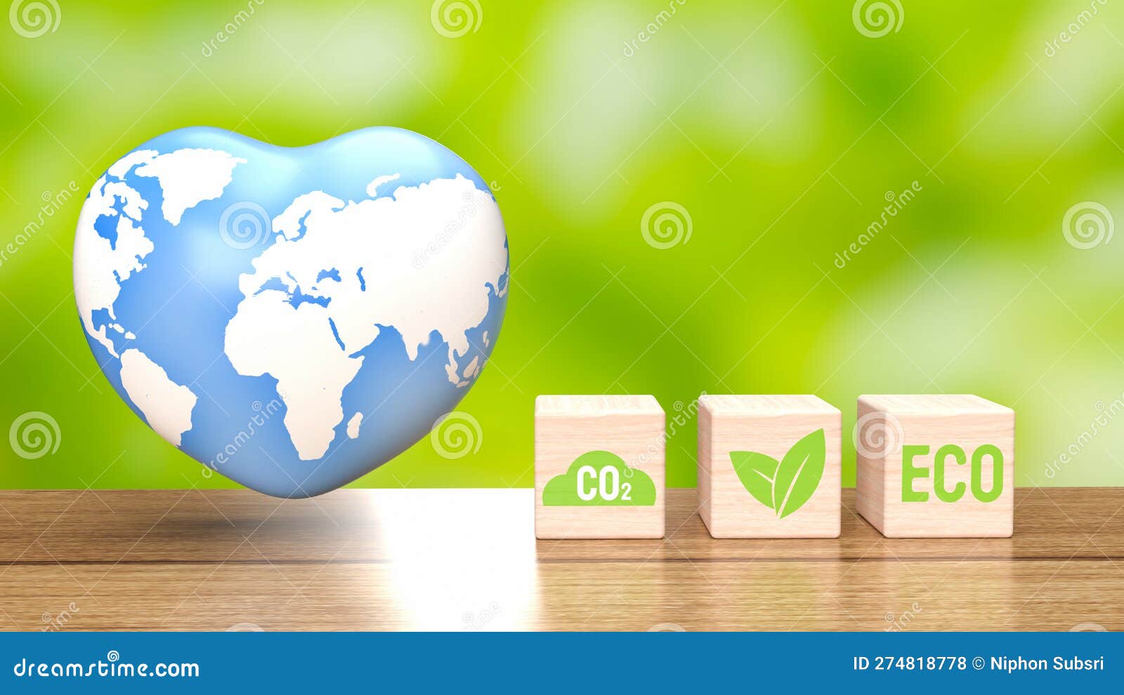 The Earth Map on Heart for Eco Concept 3d Rendering Stock Illustration ...