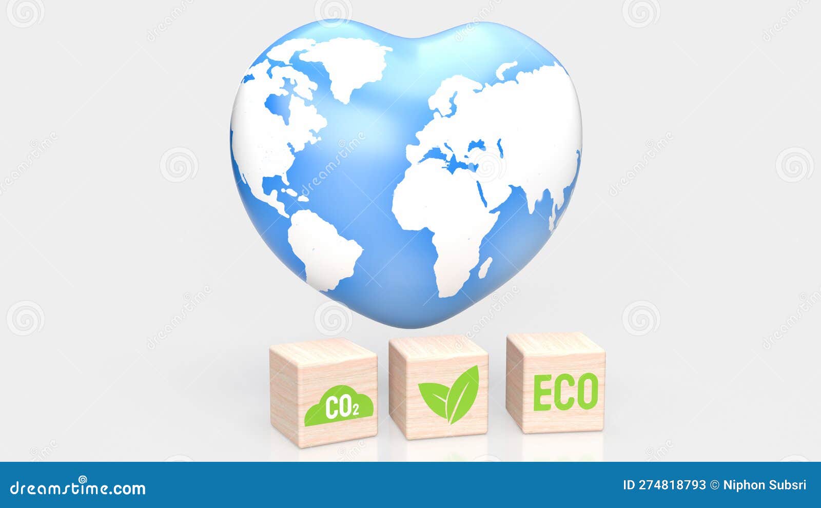 The Earth Map on Heart for Eco Concept 3d Rendering Stock Illustration ...