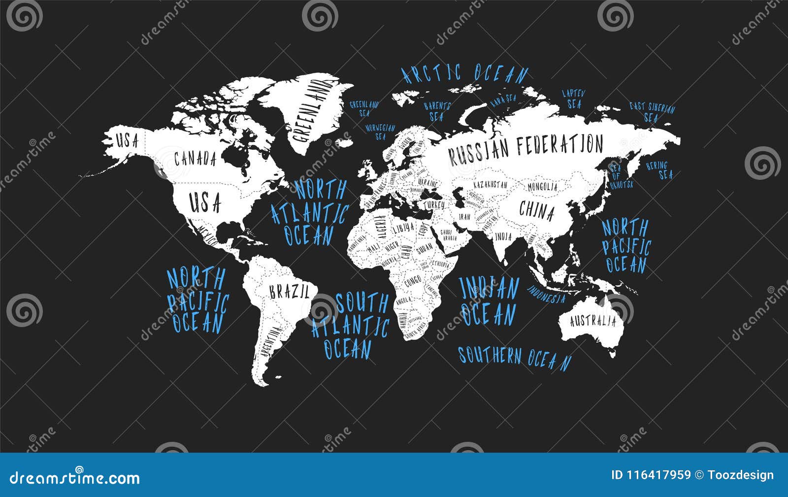Poster Earth Map with the Name of the Countries Stock Vector ...