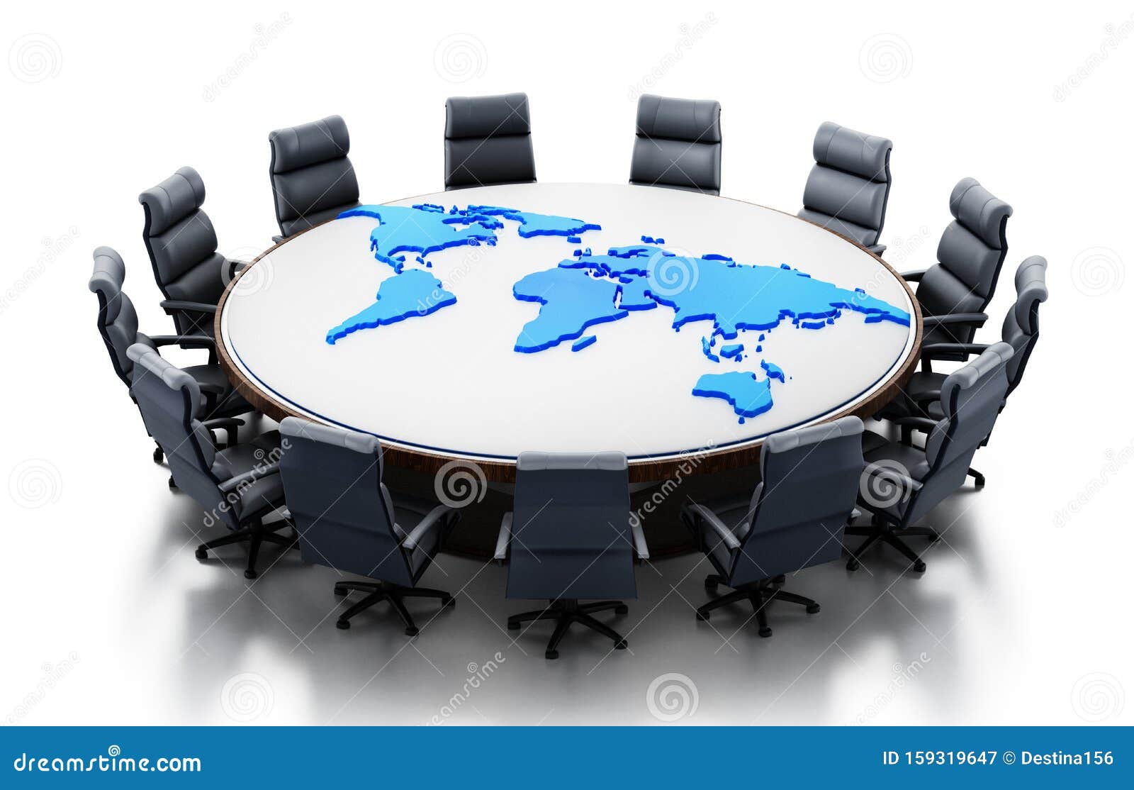 Earth Map on Table Surrounded with Seats. 3D Rendering Stock ...