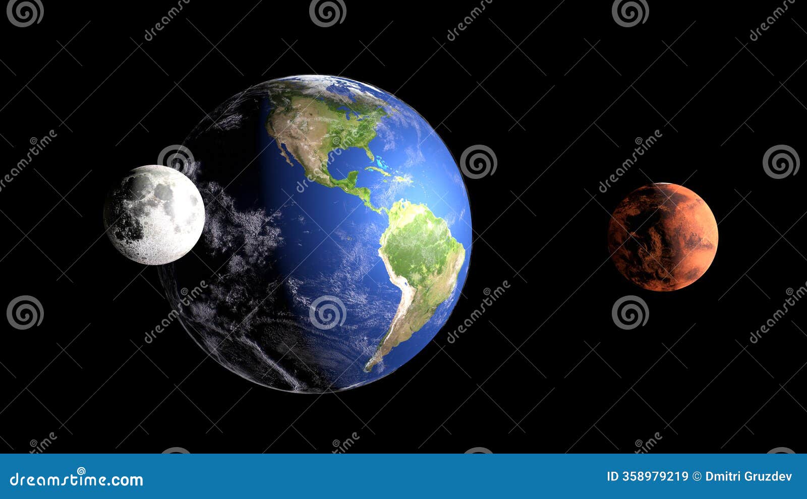 Earth Mars Moon stock illustration. Illustration of blue - 358979219