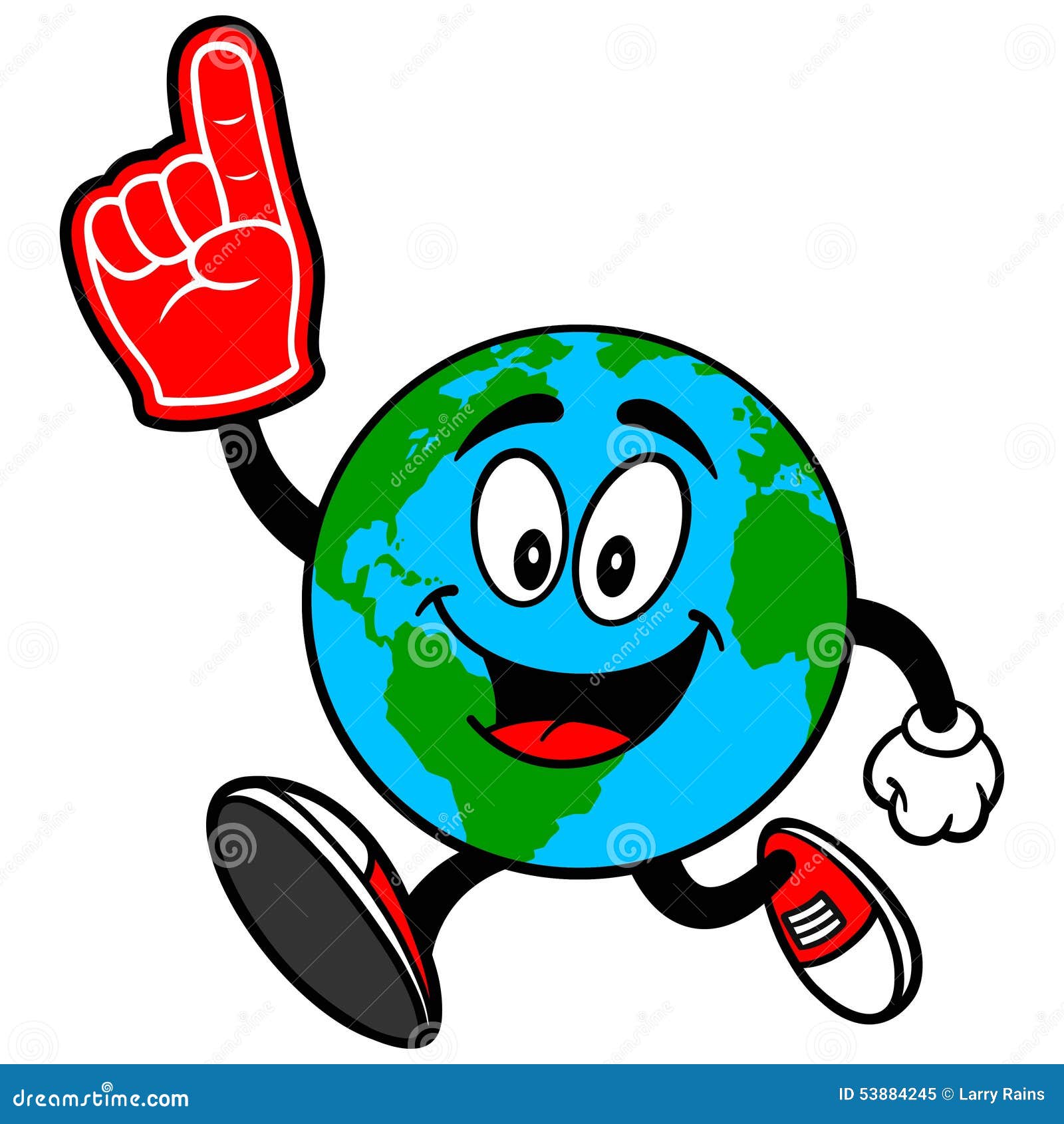 Earth Mascot Running with a Foam Finger Stock Vector - Illustration of ...