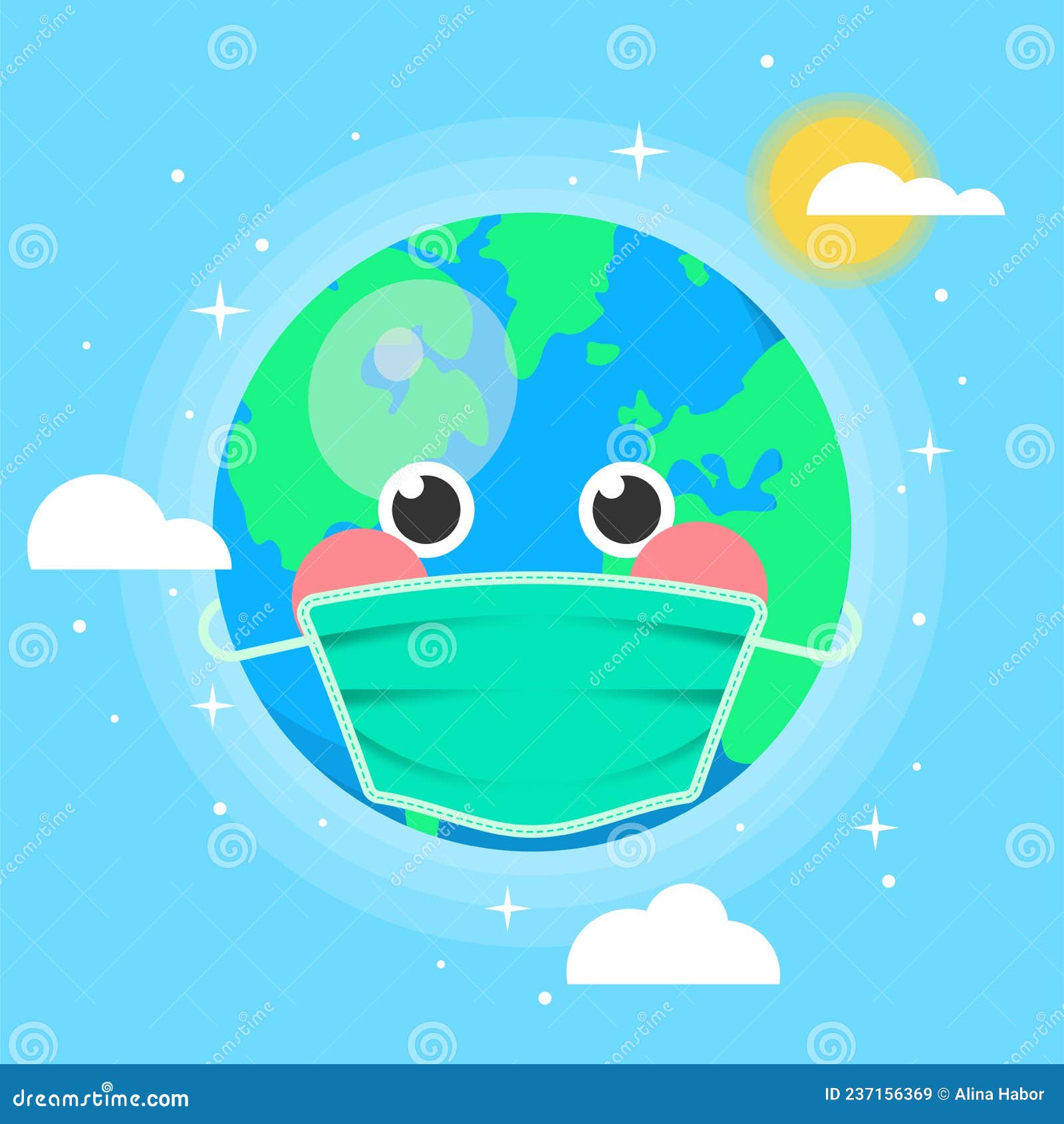Cute Earth Character Wearing a Surgical Mask. Stock Illustration ...