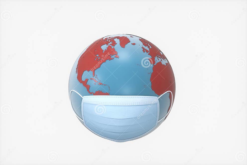 Earth and Mask with White Background, 3d Rendering Stock Illustration ...
