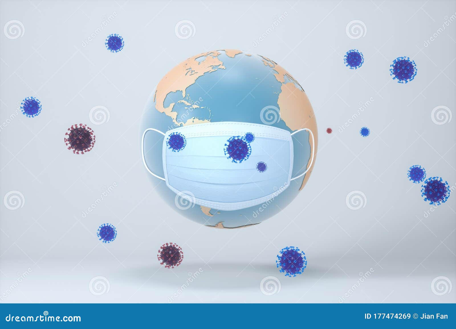 Earth and Mask with White Background, 3d Rendering Stock Illustration ...