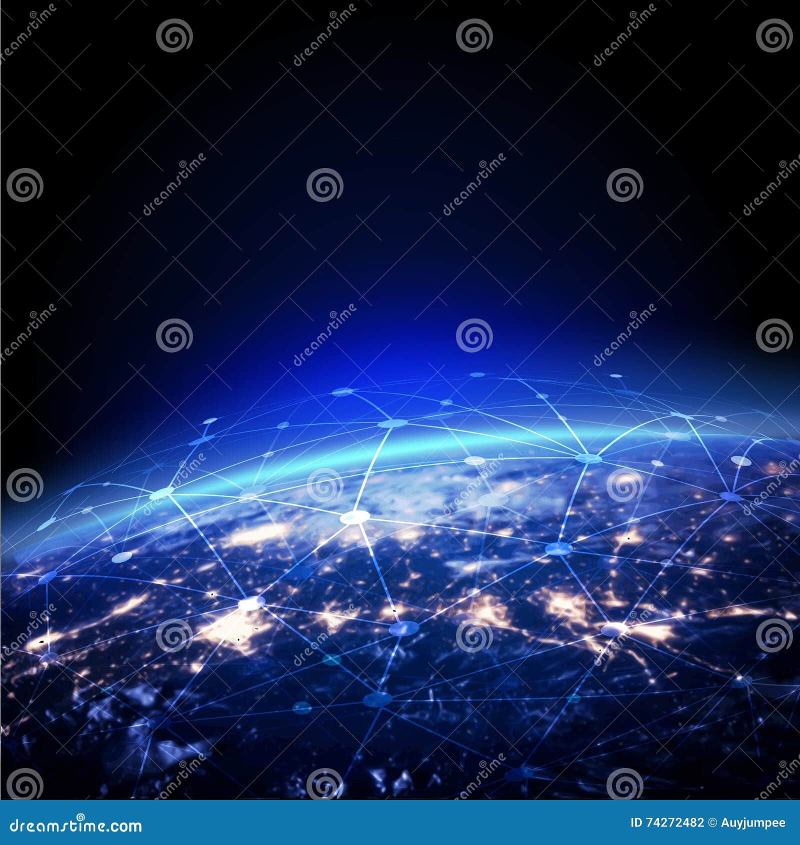 Earth with Mesh Connection Concept and Light Horizon from Space Stock ...