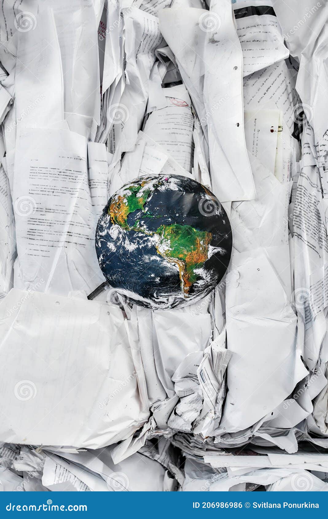 Earth Model Lying between Waste Paper on Waste Separation Station Stock ...