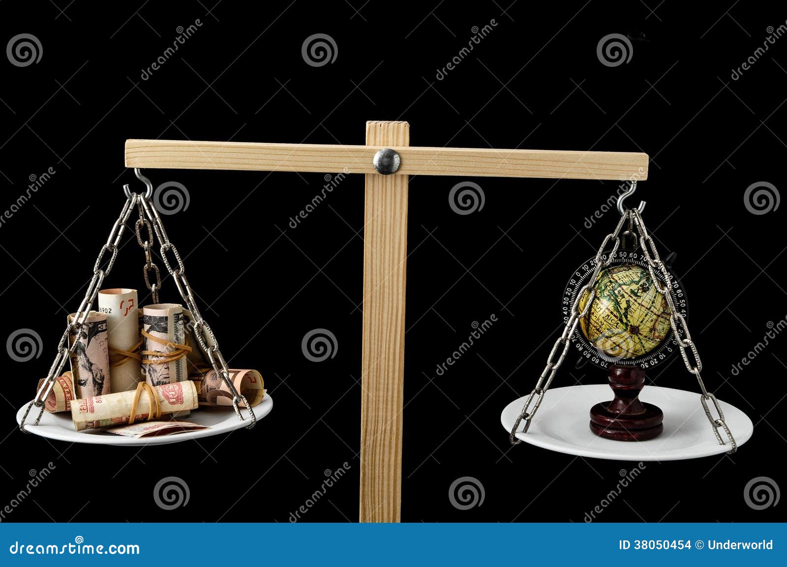 Earth and Money on a Two Pan Balance Stock Photo - Image of earth ...