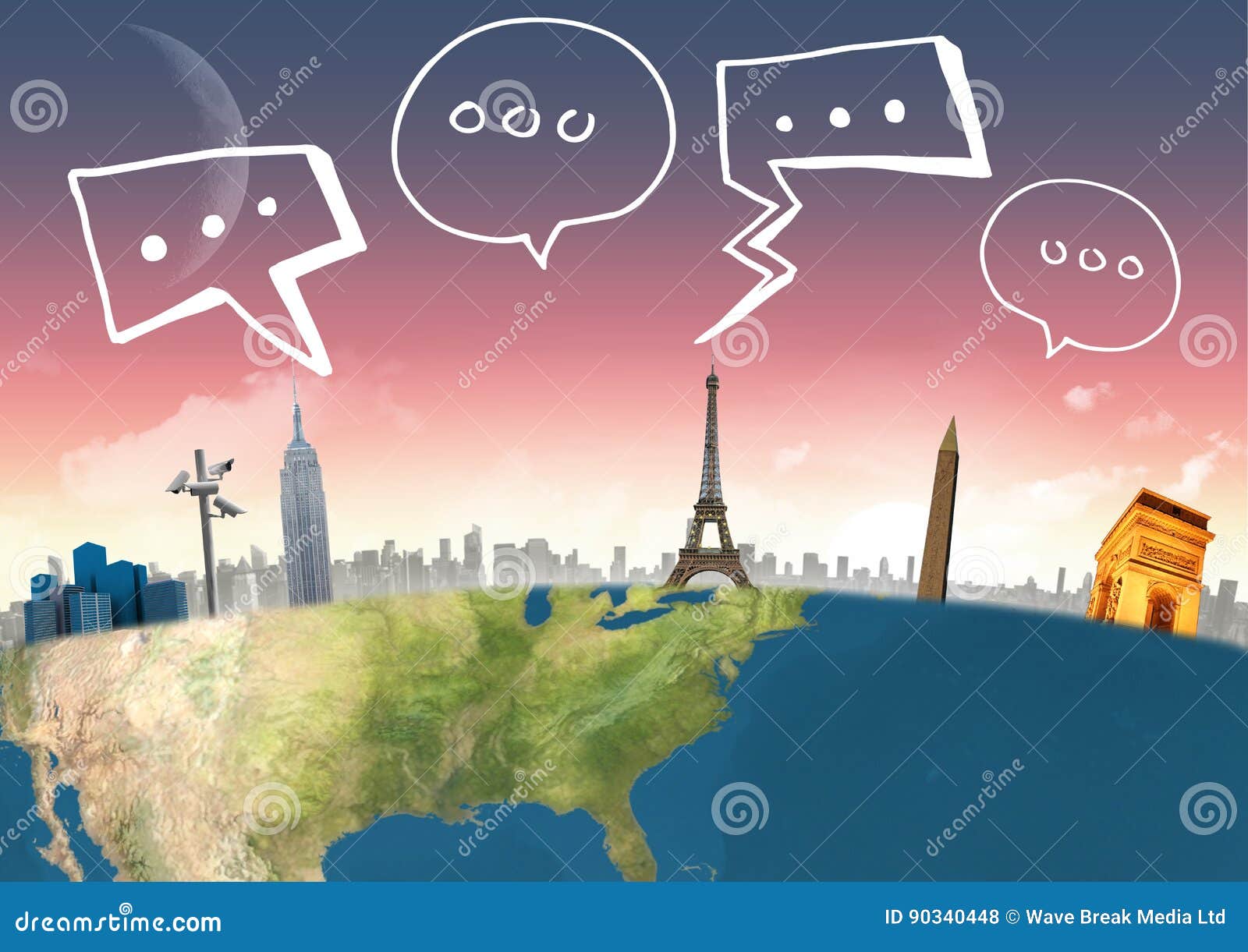 Earth with Monuments of Different Countries with Bubbles Stock Photo ...