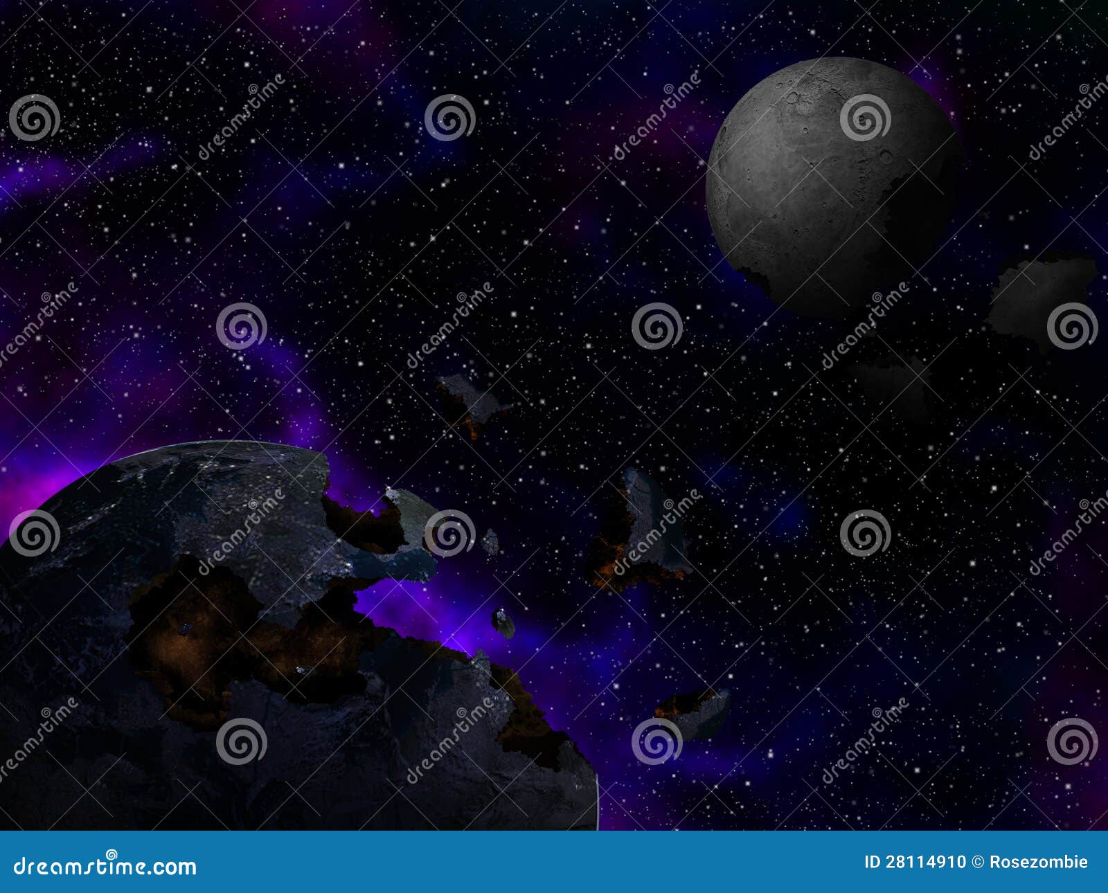 Explosion Of The Moon In Space. Stock Image | CartoonDealer.com #142035787