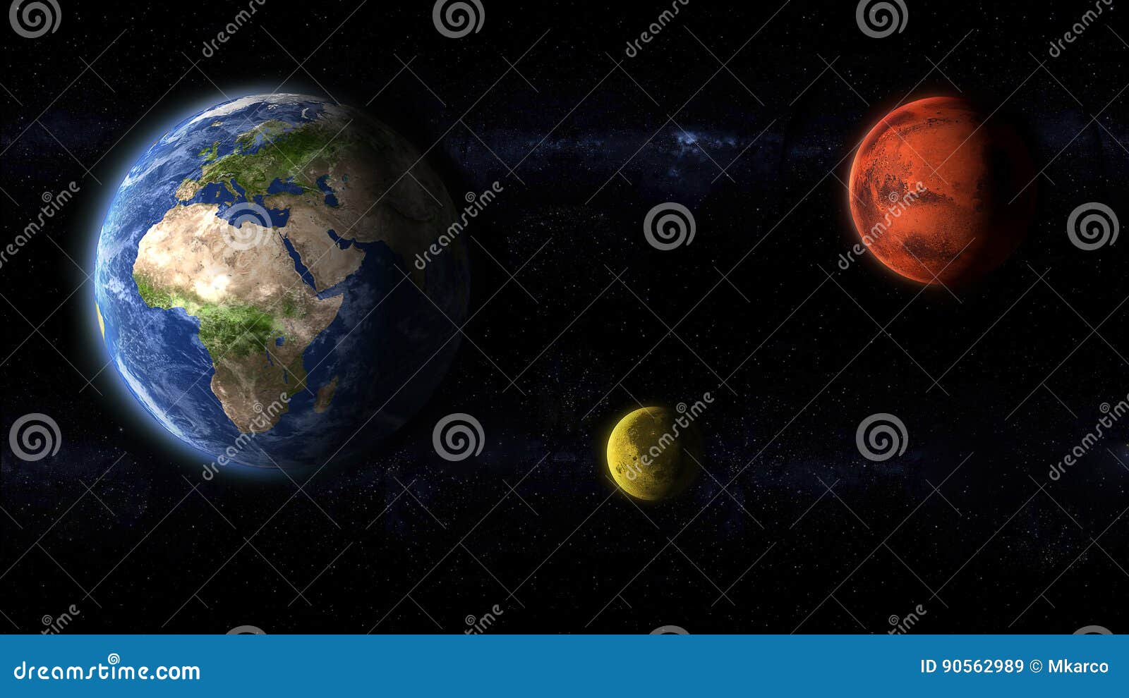 Earth Moon and Mars Planets Artwork Stock Illustration - Illustration ...
