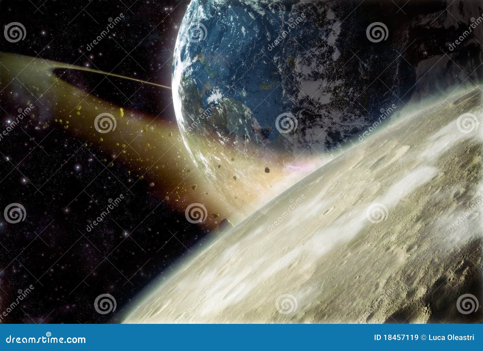 Supernova, Starship Flying Near An Alien Planet With A Moon, Space With ...