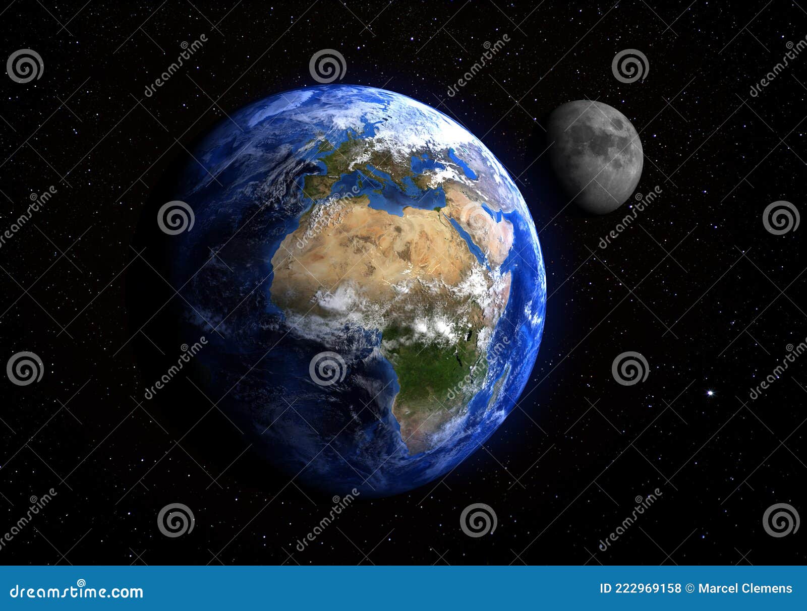 Earth and Moon in space stock illustration. Illustration of orbit ...