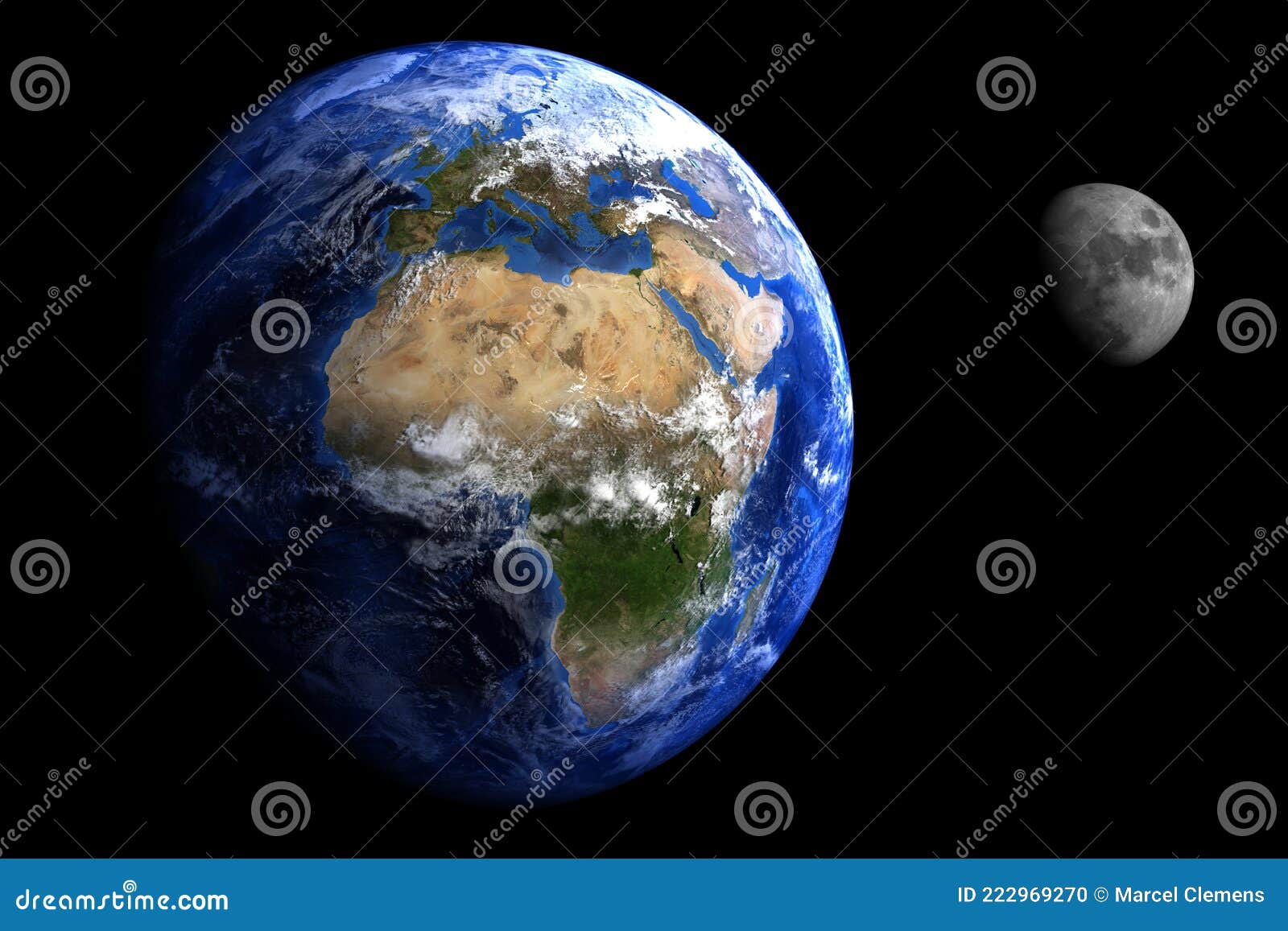 Earth and Moon in space stock illustration. Illustration of space ...