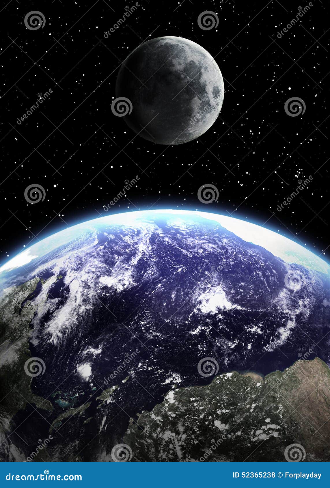 Earth and moon in space stock illustration. Illustration of moon - 52365238