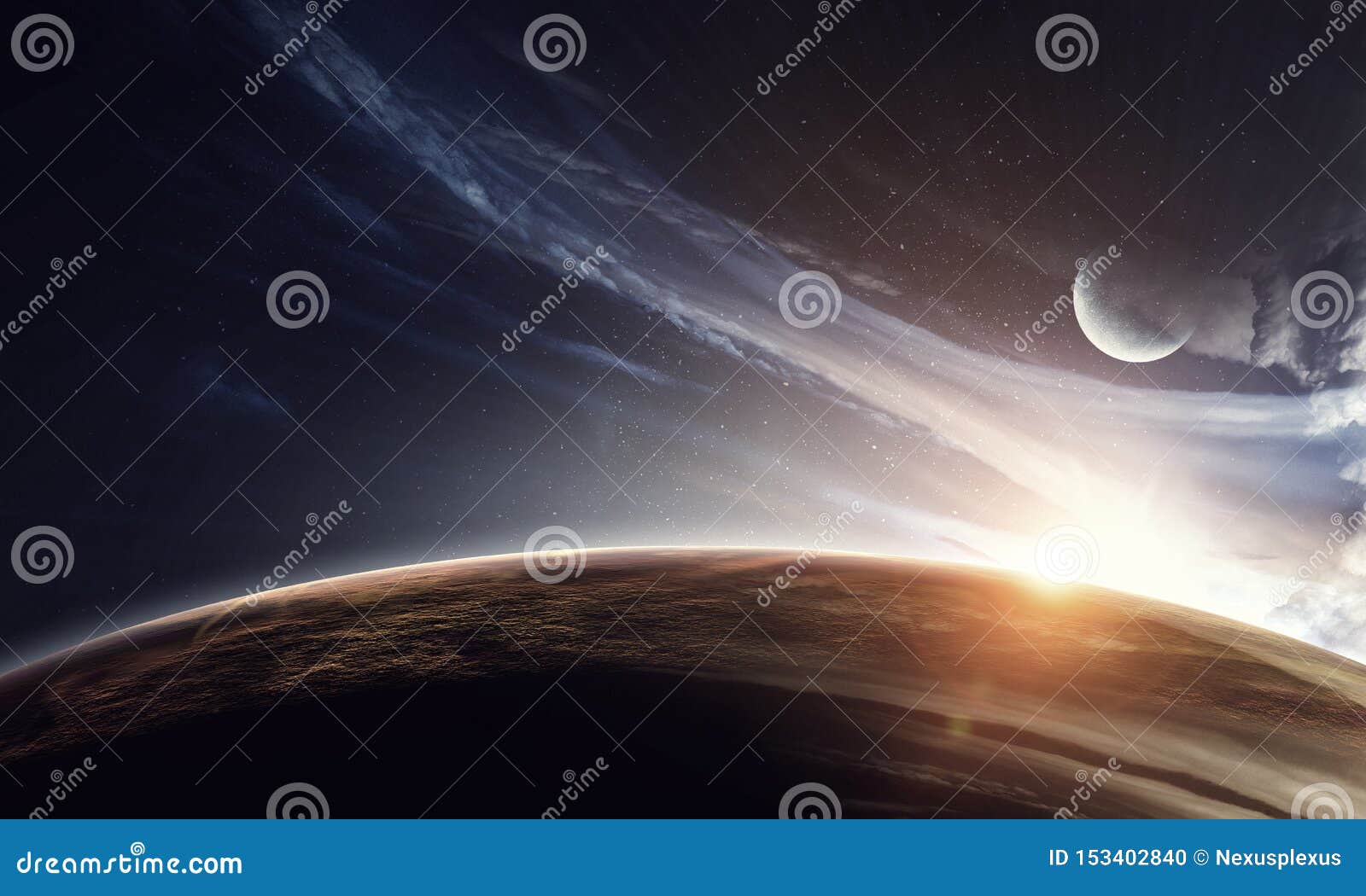 Earth, Moon and Stars on Blue Dark Sky Stock Photo - Image of space ...