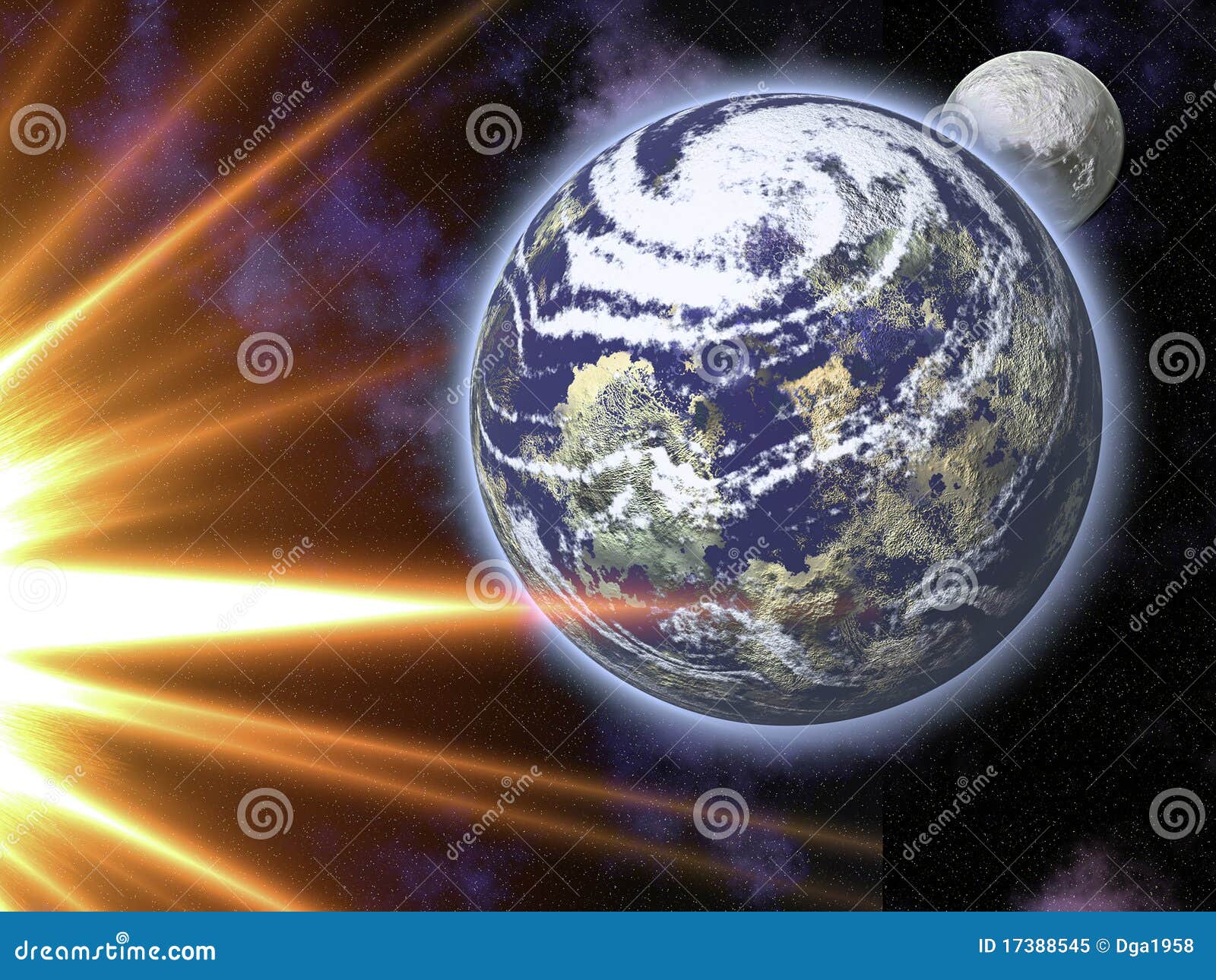 Earth, Moon and Sun stock image. Image of planetary, blue - 17388545