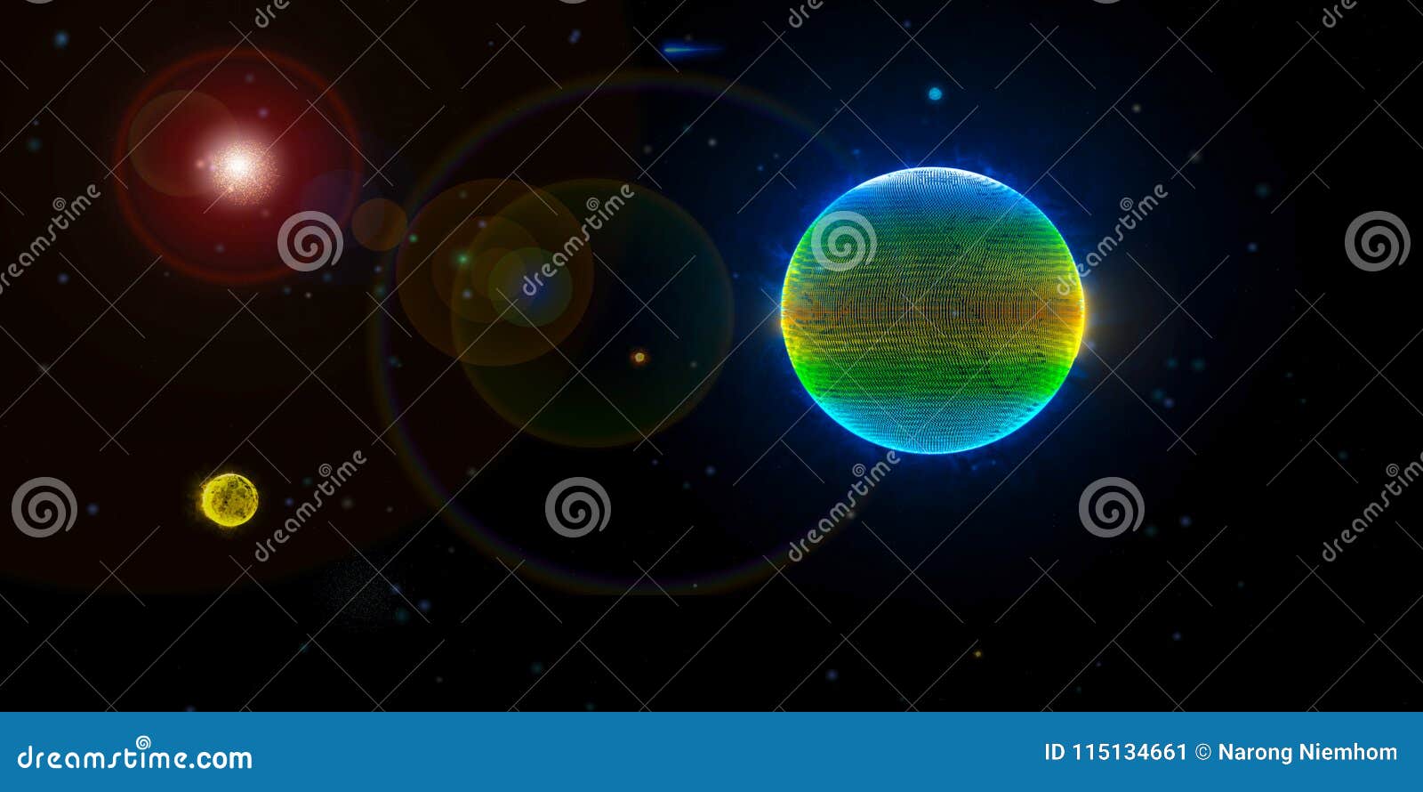 Earth Moon and the Sun in Deep Space Stock Illustration - Illustration ...