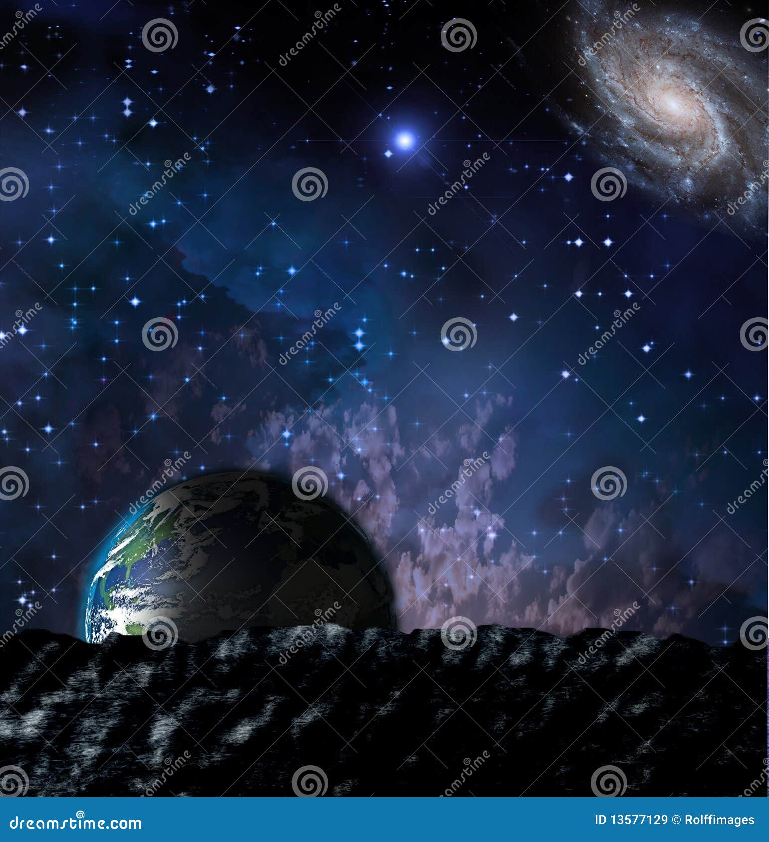 Earth from moonscape stock illustration. Illustration of cloud - 13577129