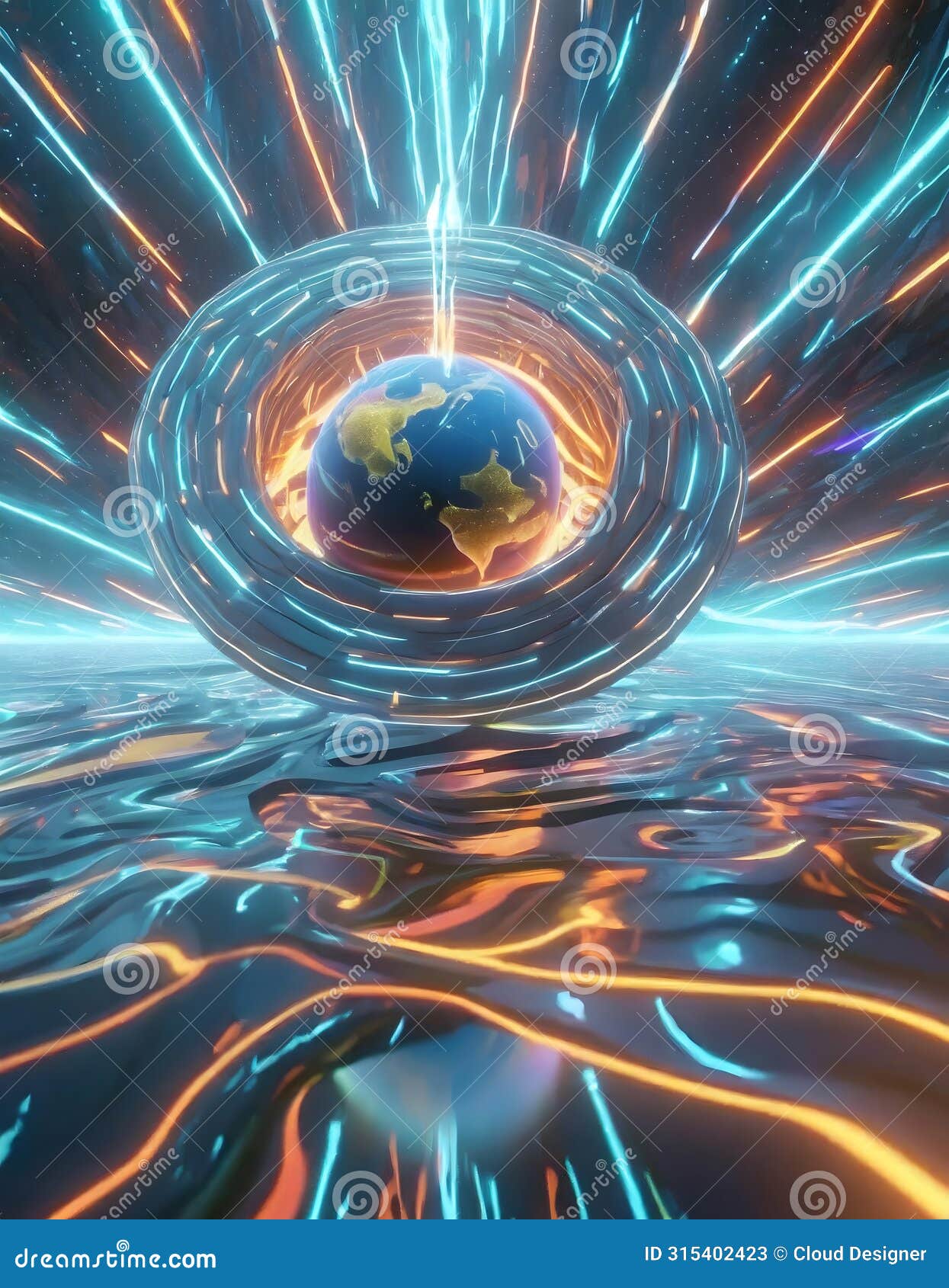 Earth Move To the Ocean on Giant Planet Stock Illustration ...